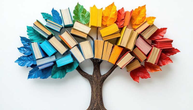 Colorful Tree of Knowledge Growing from Books and Leaves on White ...