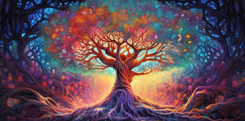 Colorful Tree of Life. Symbol of the Life Cycle and the Link between ...