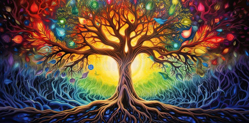 Colorful Tree of Life. Symbol of the Life Cycle and the Link between ...