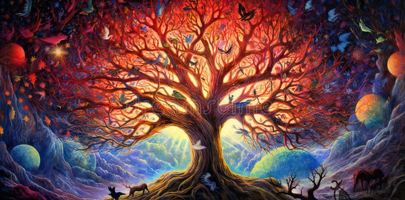 Colorful Tree of Life. Symbol of the Life Cycle and the Link between ...