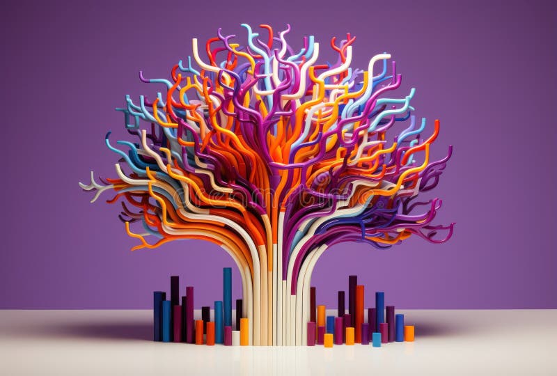 A Colorful Tree with Many Colorful Sticks in Purple AI Generated Stock ...
