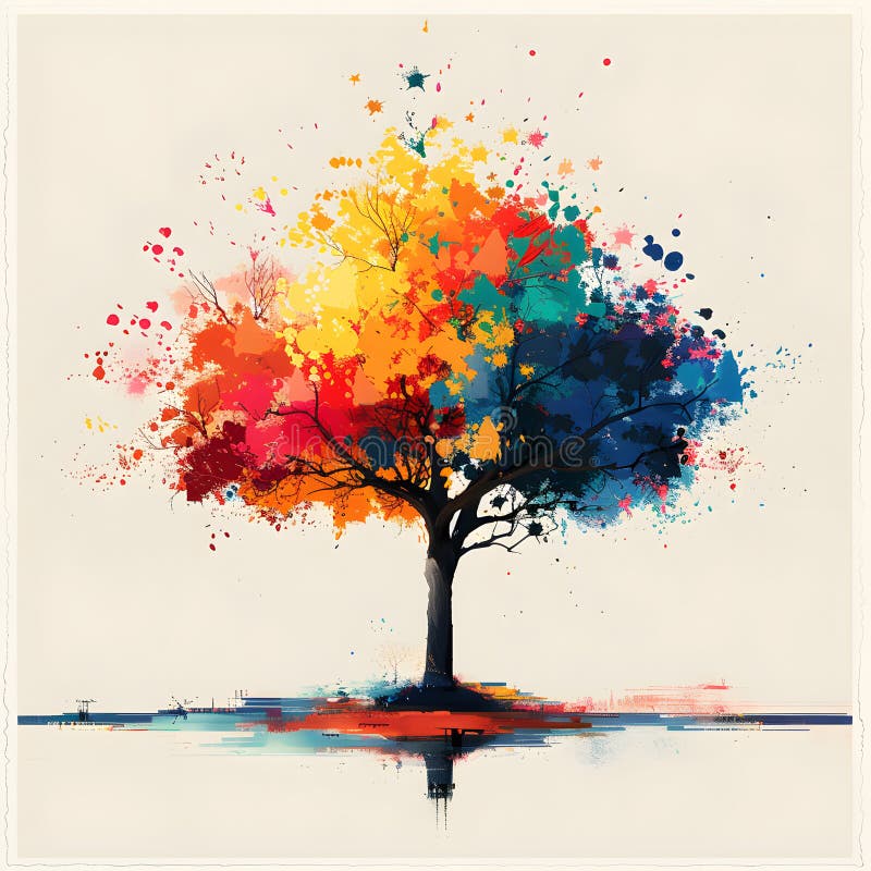 Colorful Tree Painting on White Background, Capturing Natures Beauty ...