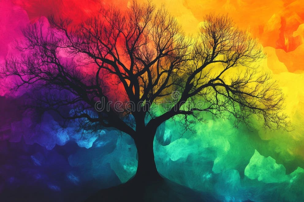 Colorful Tree Silhouette in Abstract Landscape Stock Illustration ...