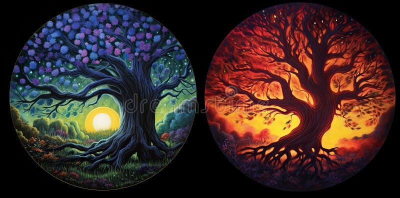 Colorful Trees of Life. Symbol of the Life Cycle and the Link between ...