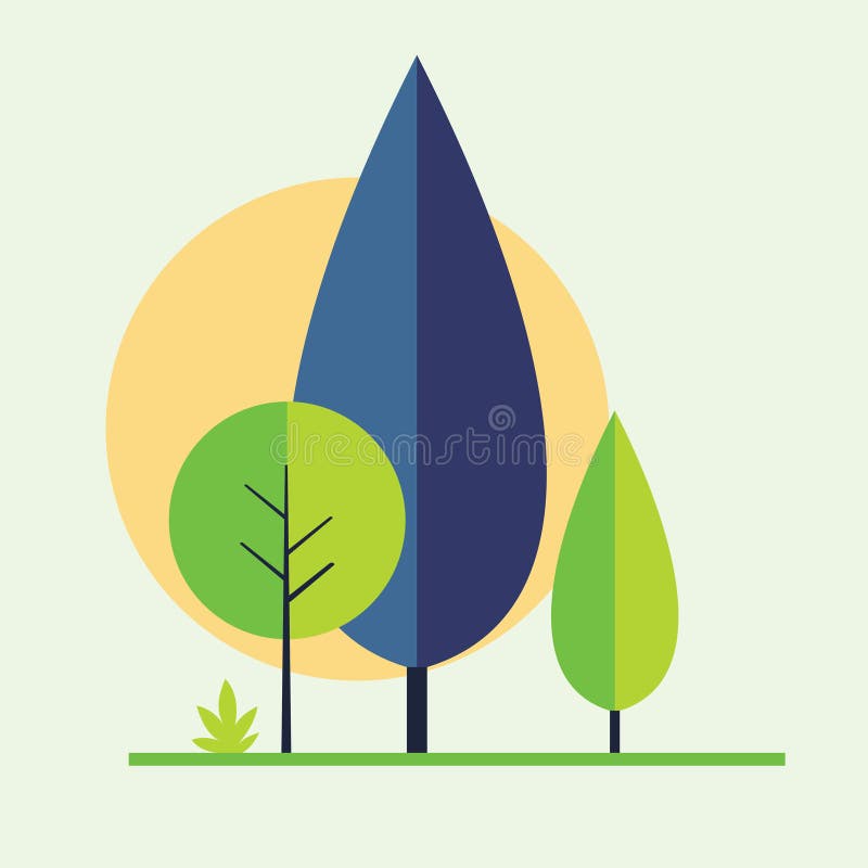 Colorful Trees Park Nature Landscape with Sun in Bright Sky Stock ...