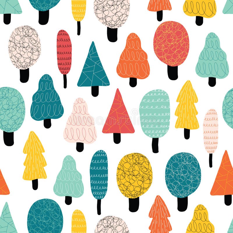 Colorful Trees Seamless Vector Pattern. Repeating Abstract Nature ...