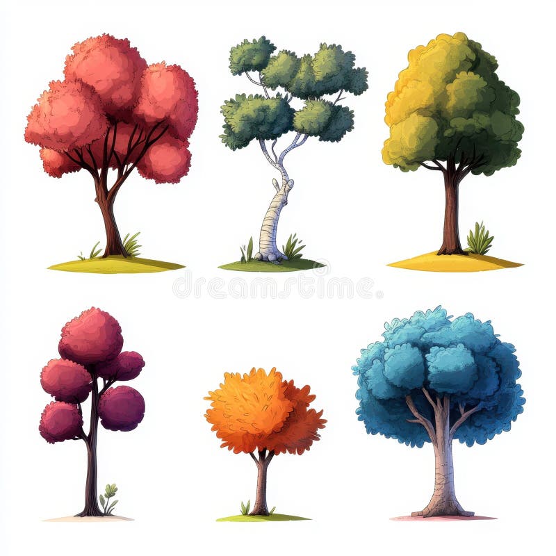 Colorful Trees in Various Styles for Art Projects Stock Illustration ...