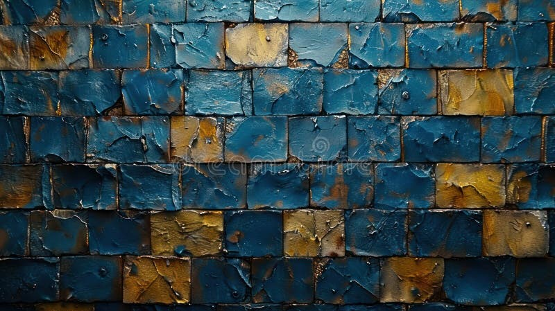 Colorful Trendy Blue Rustic Brick Wall Texture Background with Damage ...