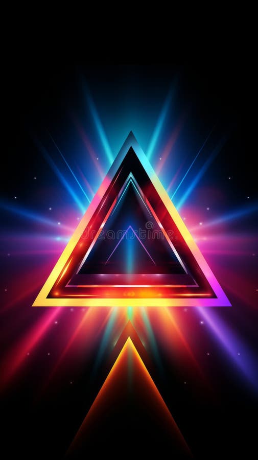 A Colorful Triangle with Bright Lights on a Black Background Stock ...
