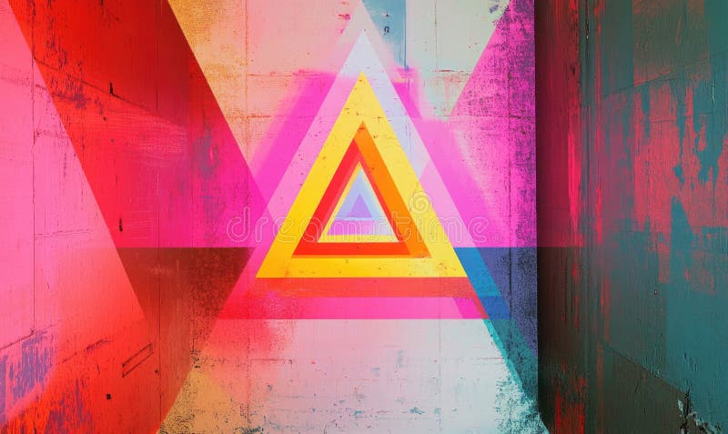 A Colorful Triangle is Painted on a Wall Stock Photo - Image of pink ...