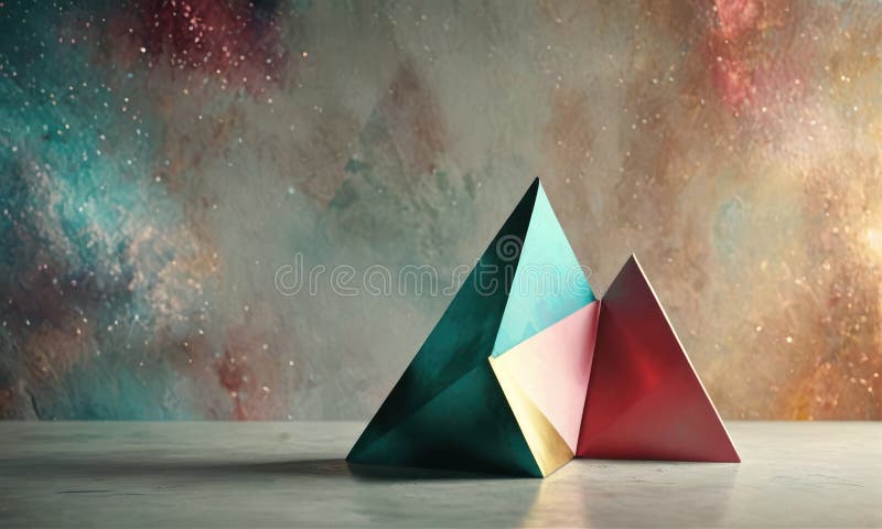 A Colorful Triangle is Sitting on a Table Next To a Red Triangle. Stock ...