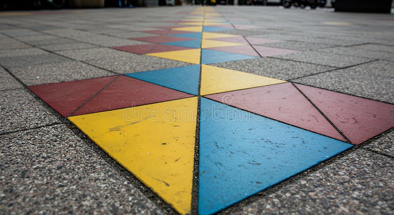Colorful Triangle Tiles on a Pathway Guiding Direction or Wayfinding ...