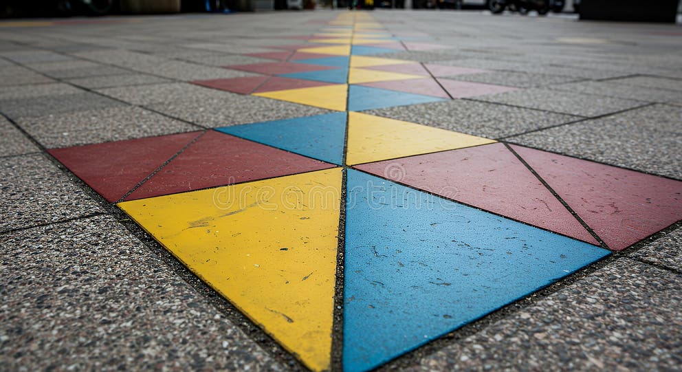 Colorful Triangle Tiles on a Pathway Guiding Direction or Wayfinding ...