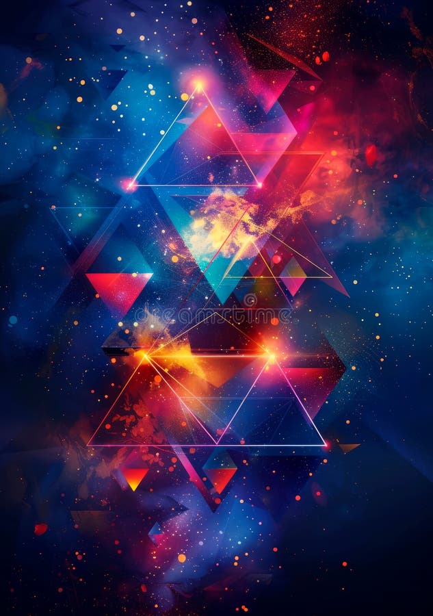 Colorful Triangles and Geometric Patterns on a Dark Background, Stock ... Colorful Triangles and Geometric Patterns on a Dark Background, Stock ...