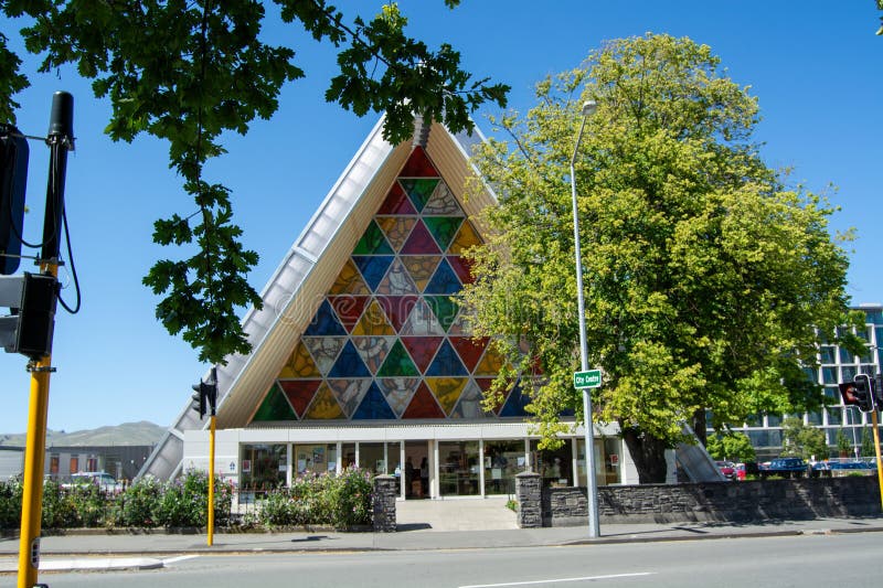 Colorful Triangular Building with Stained Glass Windows Stock Image ...
