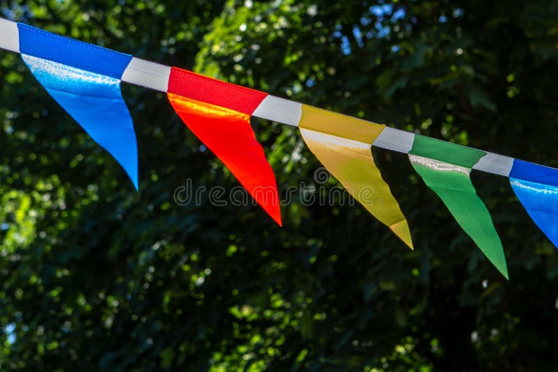 Colorful Triangular Flags of Decorated Celebrate Outdoor Party Sunlight ...