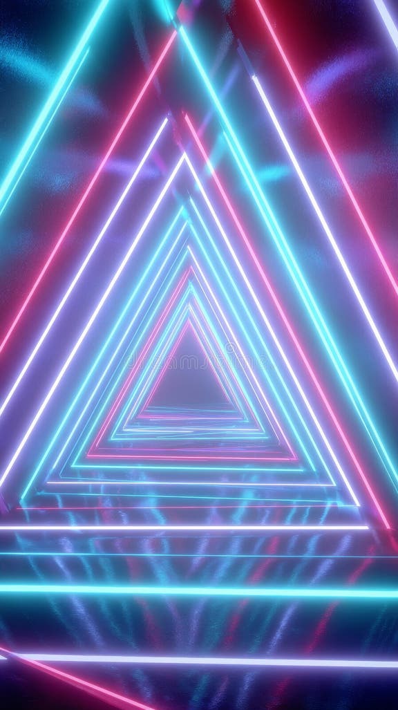 Colorful Triangular Neon Lights Create a Mesmerizing Tunnel of Vibrant ...