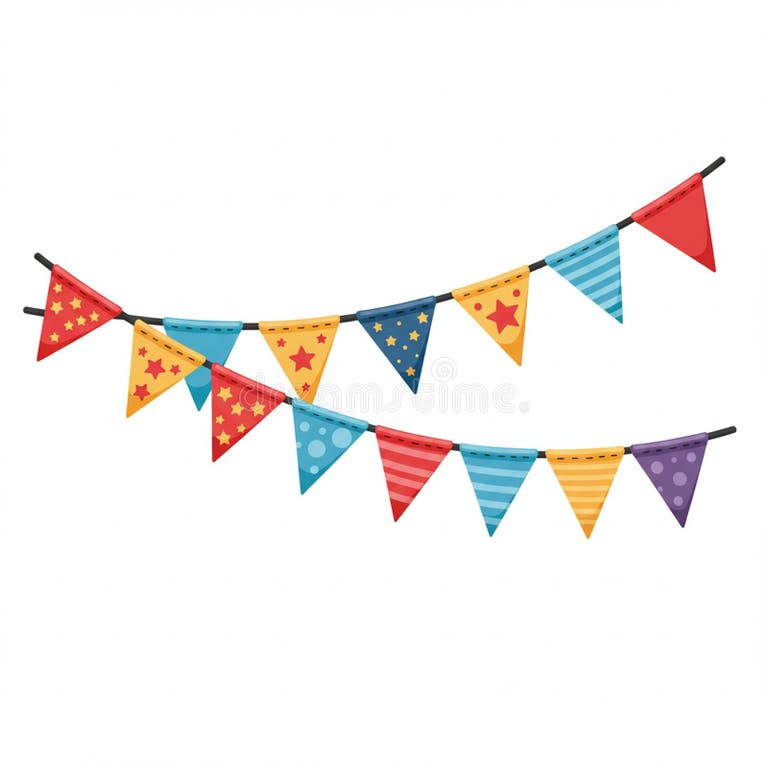 Colorful Triangular Pennant Flags are Strung in Two Rows. Each Flag ...
