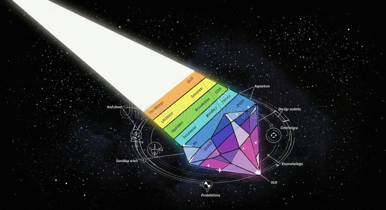 A Colorful, Triangular Prism Projects a Spectrum of Light, Segmented ...