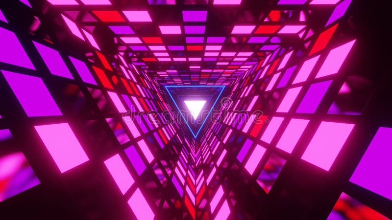 Colorful Triangular Tunnel with Stained Glass Patterns and Neon Lights ...