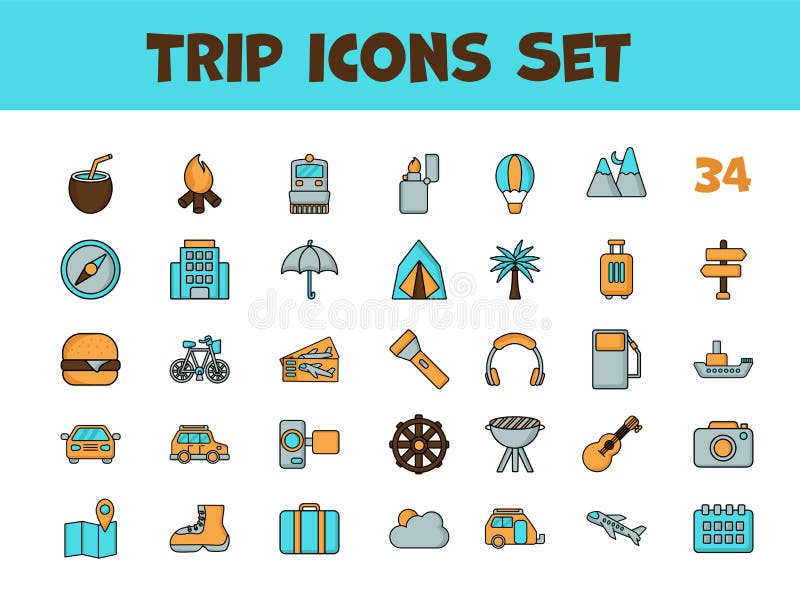 Colorful Trip Icon Set in Flat Stock Illustration - Illustration of ...
