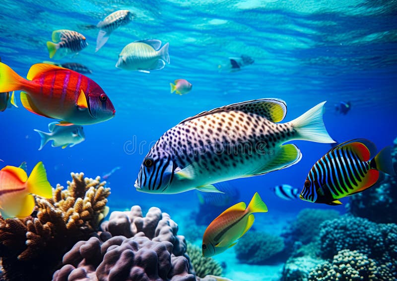 Colorful Tropical Fish in the Blue Ocean. Ai Generative Stock ...