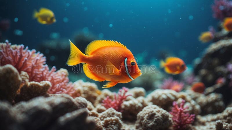 Colorful Tropical Fish among Coral Reefs. Stock Illustration ...