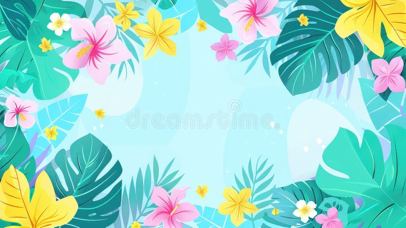 Colorful Tropical Flower and Leaf Border Design AI Generated Stock ...