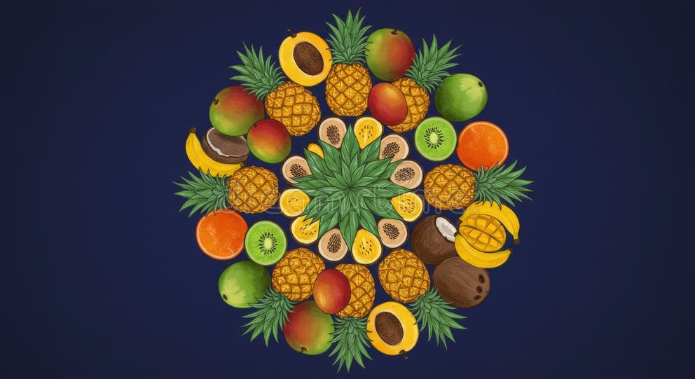 Colorful Tropical Fruit Mandala Design Stock Illustration ...