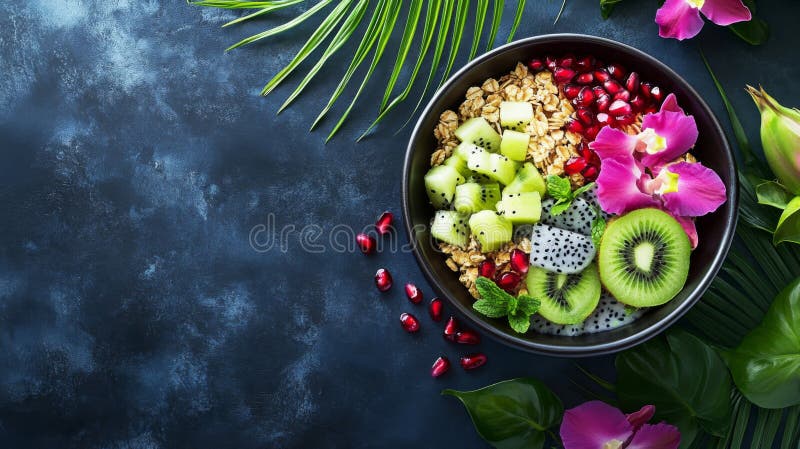 Colorful Tropical Fruit Oatmeal Bowl Stock Illustration - Illustration ...