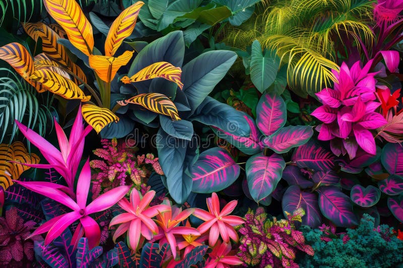 Colorful Tropical Garden Full of Bright Exotic Colored Plants Stock ...