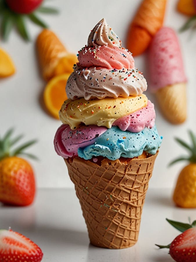 Tropical ice cream cone stock illustration. Illustration of colorful ...