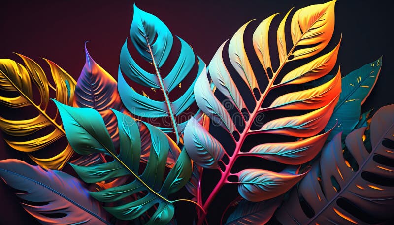 Colorful Tropical Leaves Creative, Generative AI Stock Illustration ...