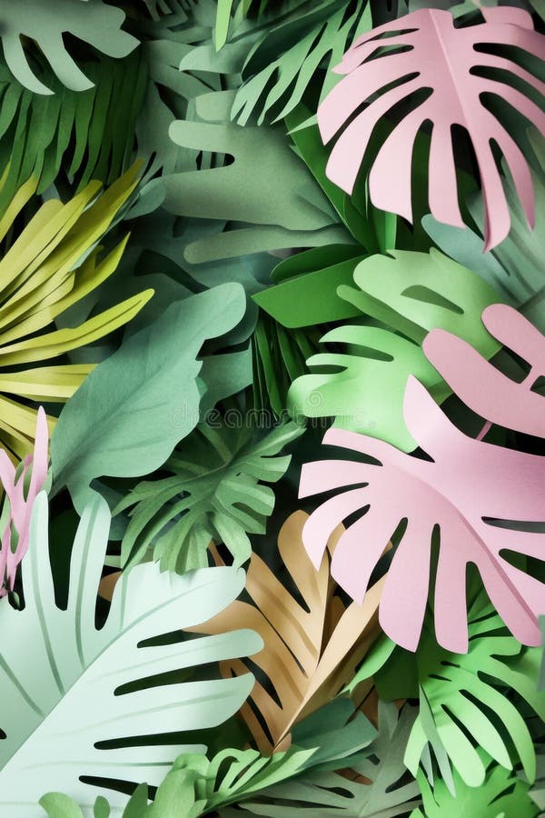 Colorful Tropical Paper Leaves Background for Creative Design Projects ...