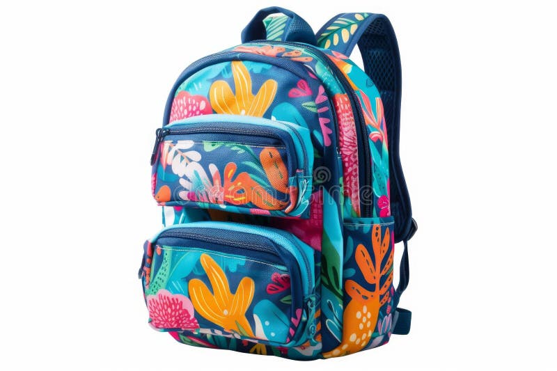 Colorful Tropical Print Backpack Isolated on White Stock Illustration ...
