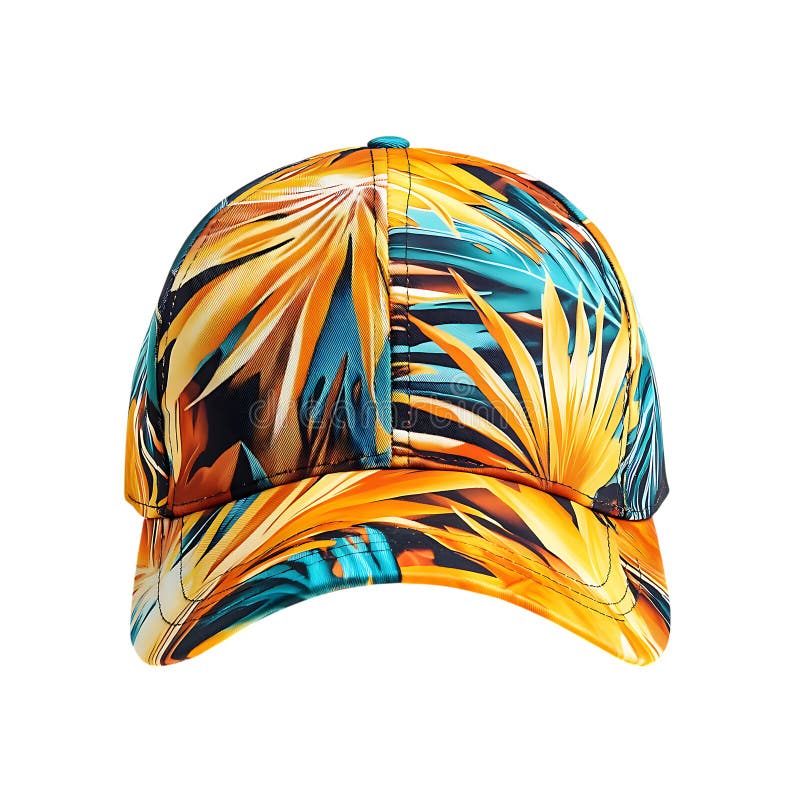 Colorful Tropical Print Baseball Cap Against Transparent Background ...