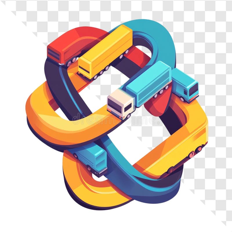 Colorful Trucks in a Dynamic Loop a Vibrant Delivery System Stock ...