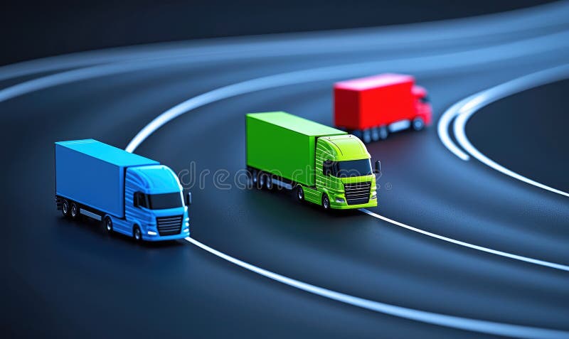 Colorful Trucks Navigating Winding Roads, Symbolizing Logistics, Speed ...