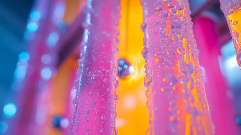 Colorful Tubes Filled with Water Droplets Illuminated Stock ...