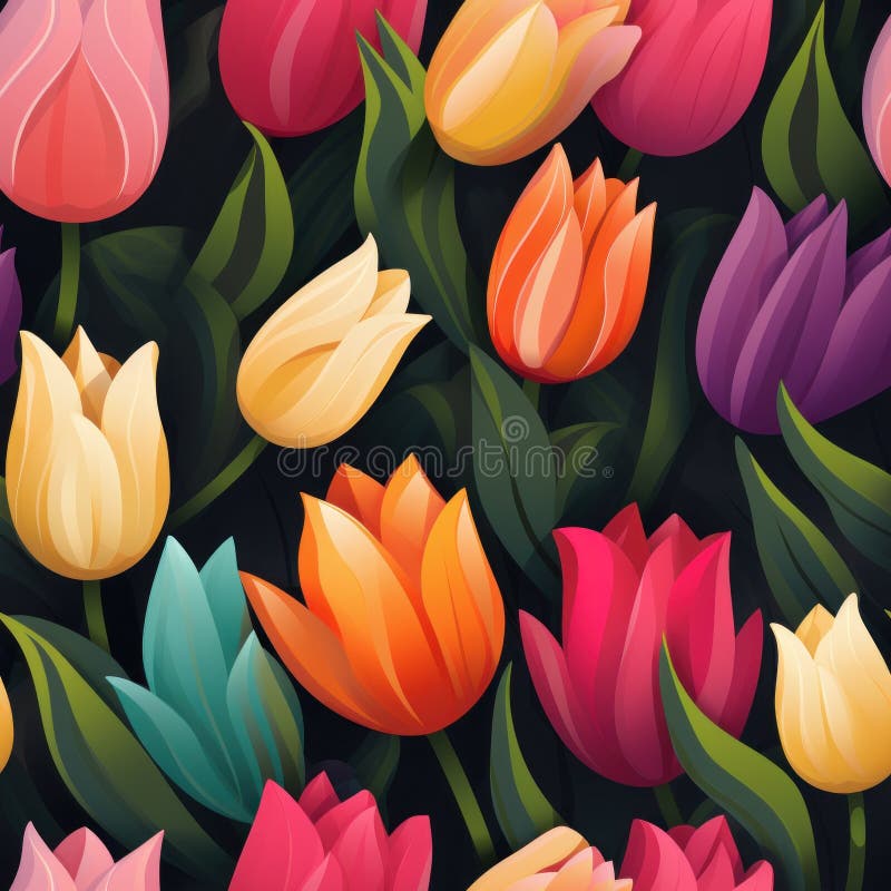 Colorful Tulip Flowers Pattern Tile AI Generated Stock Illustration ...