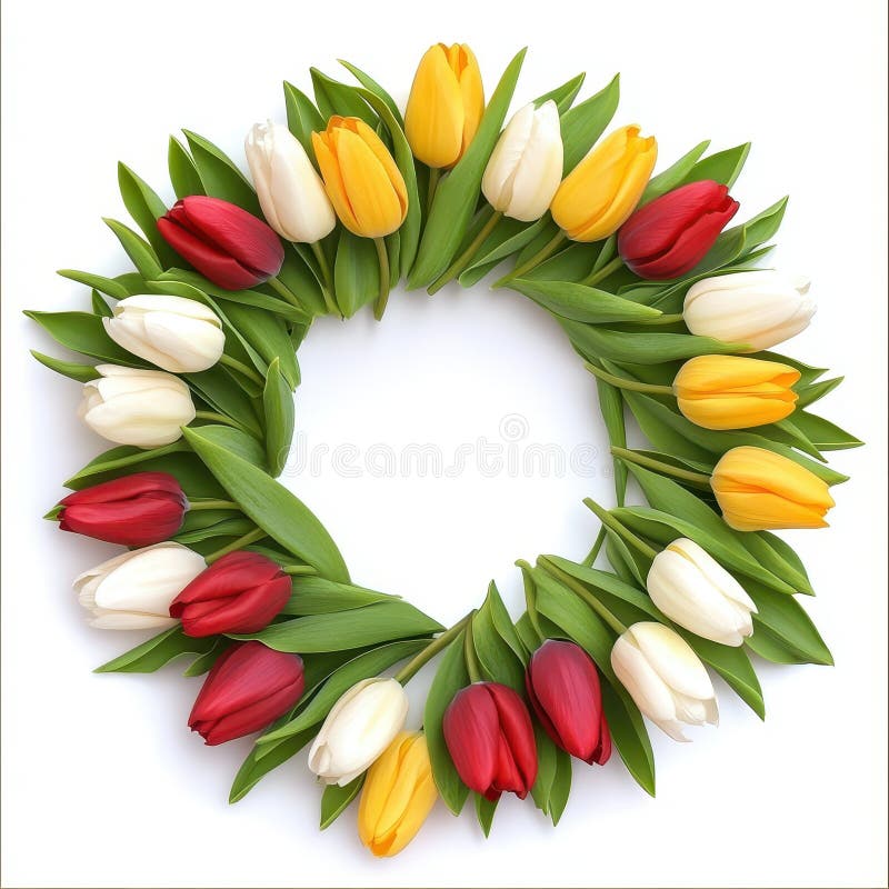 Colorful Tulips Arranged in a Circle a Spring Floral Frame Stock ...
