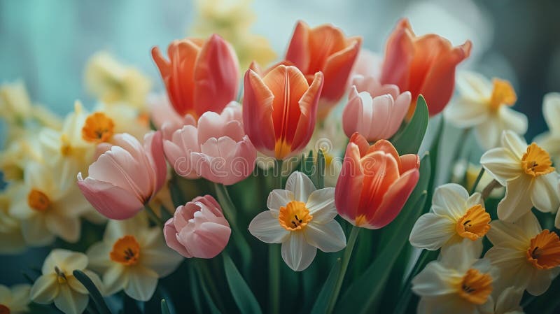 Vibrant Bouquet of Tulips and Daffodils Representing the Beauty of ...