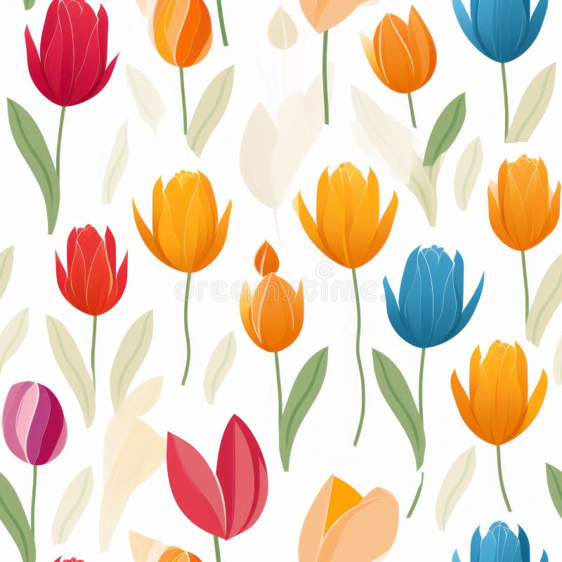 Colorful Tulip Pattern: Retro Nature-inspired Design Stock Illustration ...