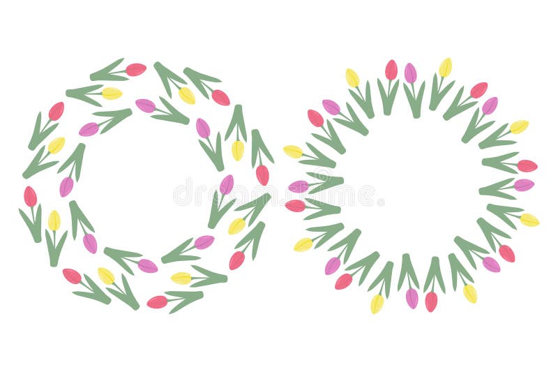 Colorful Tulips Round Frames Border in Trendy Springtime Shades. Set of ...