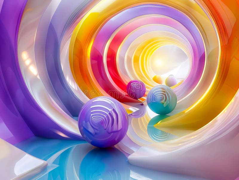 A Colorful Tunnel with Balls Inside Stock Image - Image of spiral ...