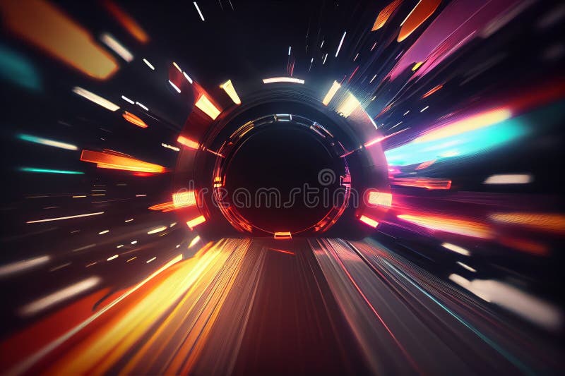 A Colorful Tunnel with Lights on the Bottom and a Blurry Background ...