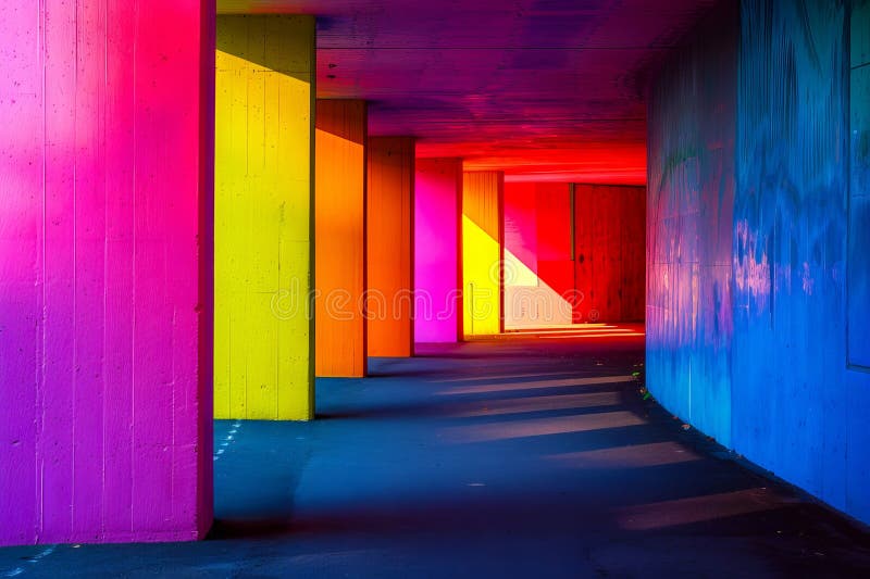 A Colorful Tunnel with Many Different Colored Walls Stock Photo - Image ...