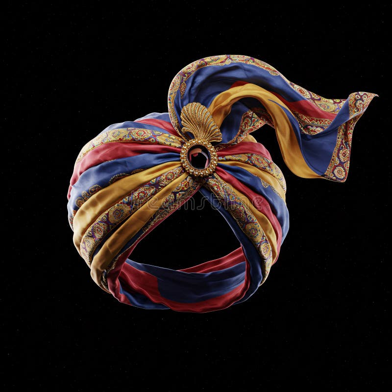 Colorful Turban with Intricate Patterns and Flowing Fabric Details ...