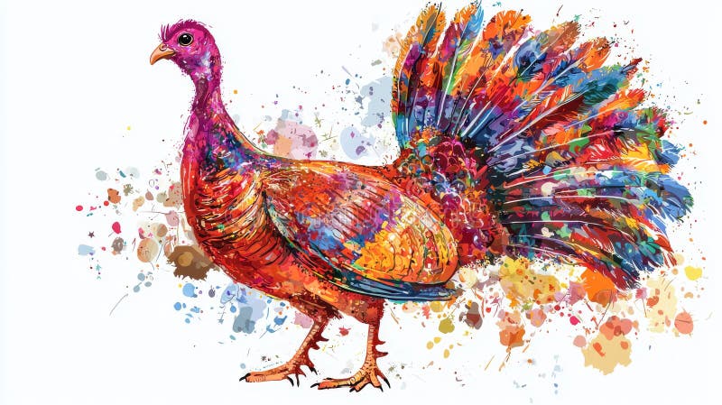 Colorful Turkey Illustration Featuring Vibrant and Stylized Feathers in ...
