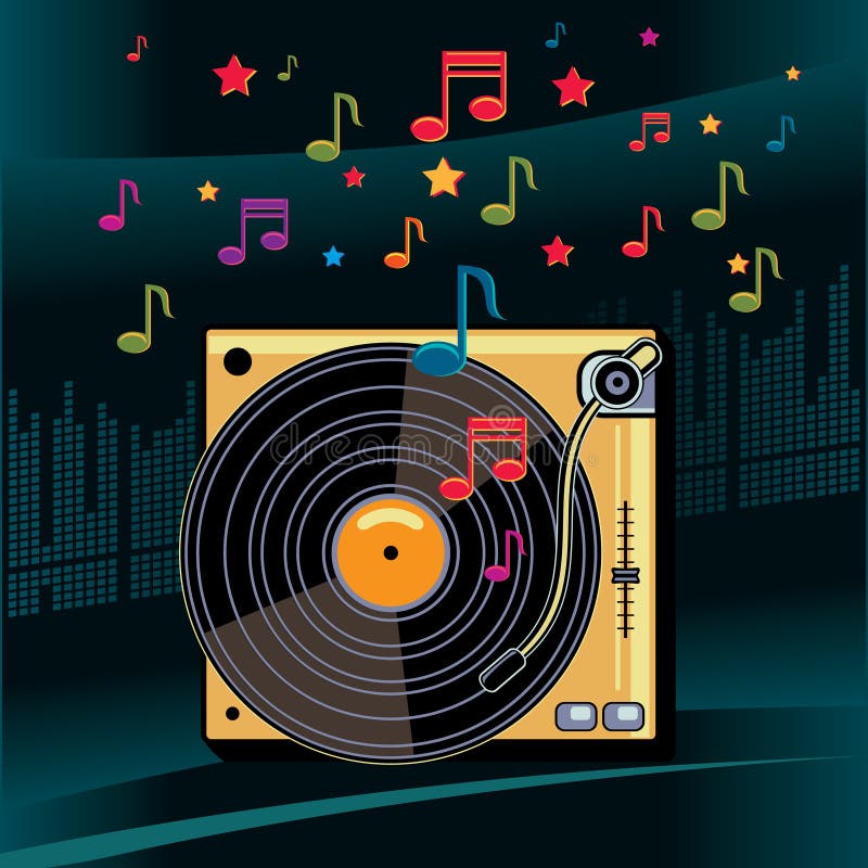 Funky Turntable and Notes Musical Design Stock Vector - Illustration of ...
